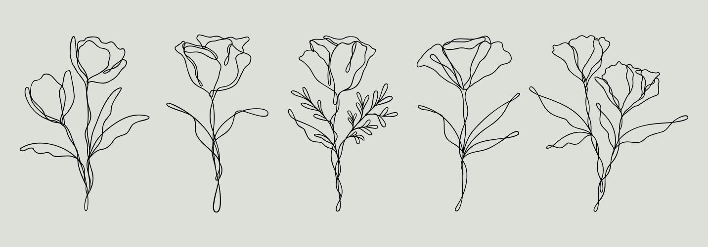 Wildflower line art bundle Royalty Free Vector Image