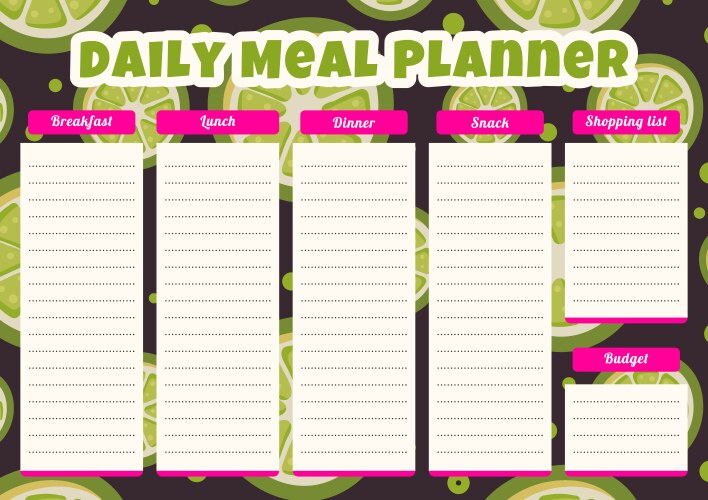 Daily meal planner template Royalty Free Vector Image