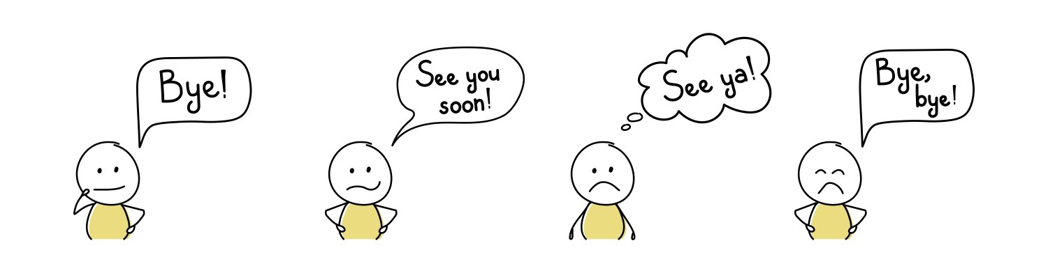 Happy cartoon people with text - bye see ya Vector Image