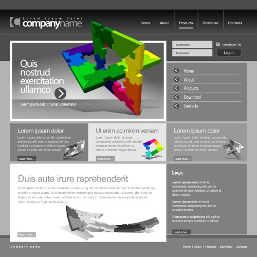 Gray website template Royalty Free Vector Image