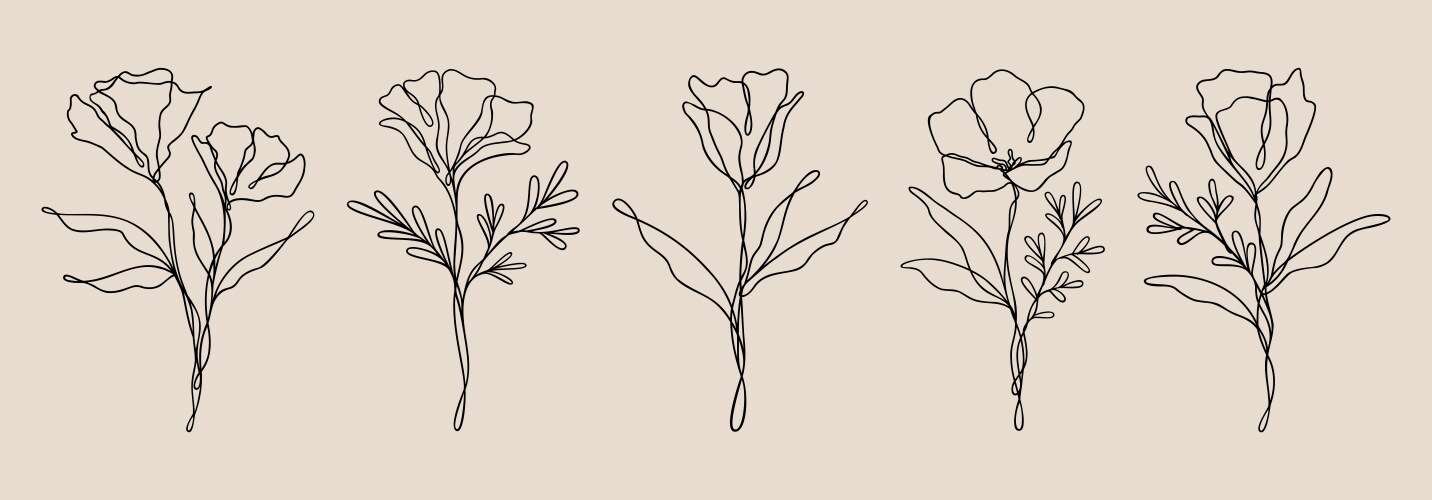 Wildflower line art bundle Royalty Free Vector Image