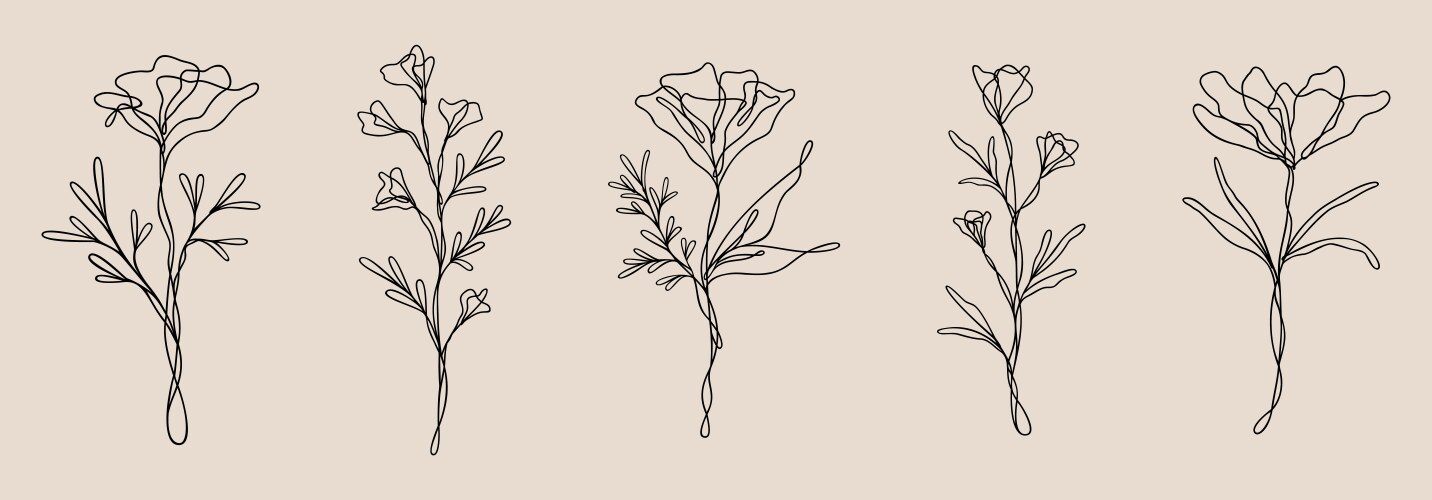 Wildflower line art bundle Royalty Free Vector Image