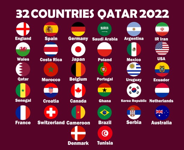 32 countries emblem flag with names symbol Vector Image