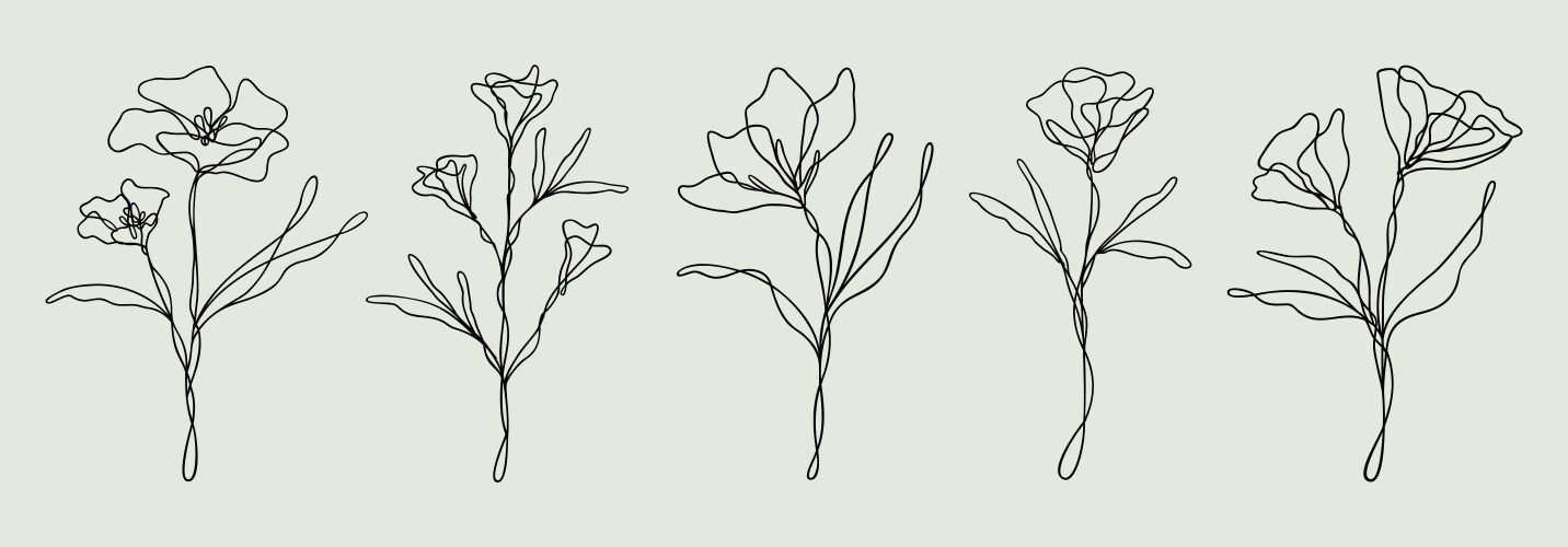 Wildflower line art bundle Royalty Free Vector Image