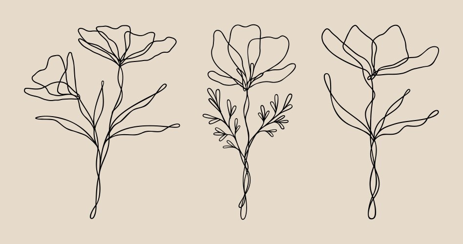 Wildflower line art bundle Royalty Free Vector Image