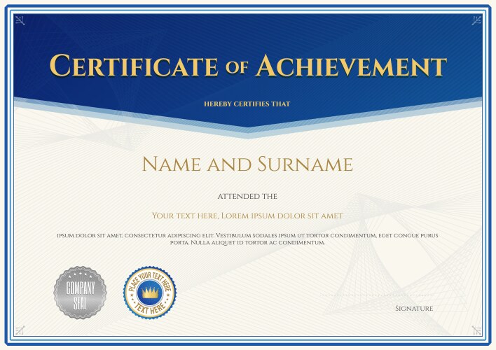 Blue certificate template Royalty Free Vector Image