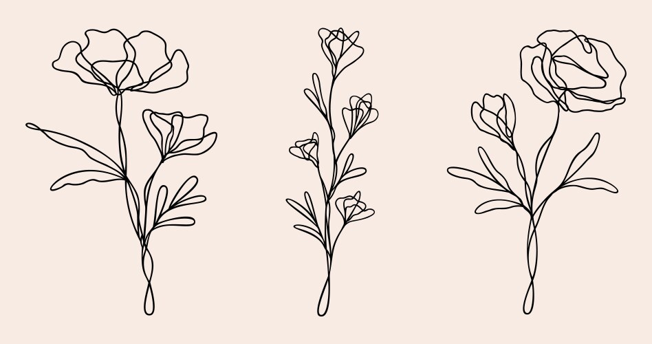 Wildflower line art bundle Royalty Free Vector Image