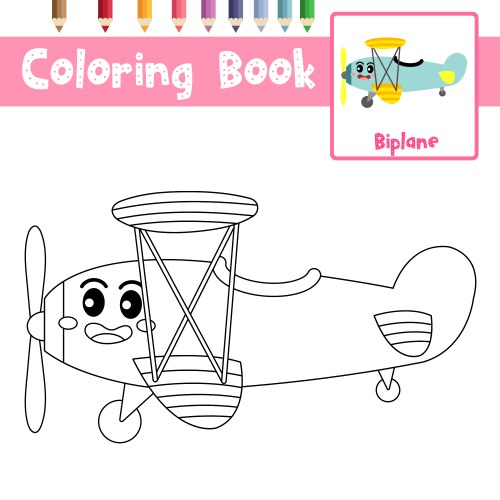 Coloring page helicopter cartoon character side Vector Image