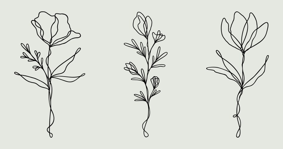 Wildflower line art bouquet bundle Royalty Free Vector Image