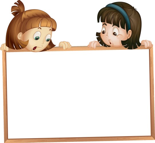 Kids holding wooden frame Royalty Free Vector Image