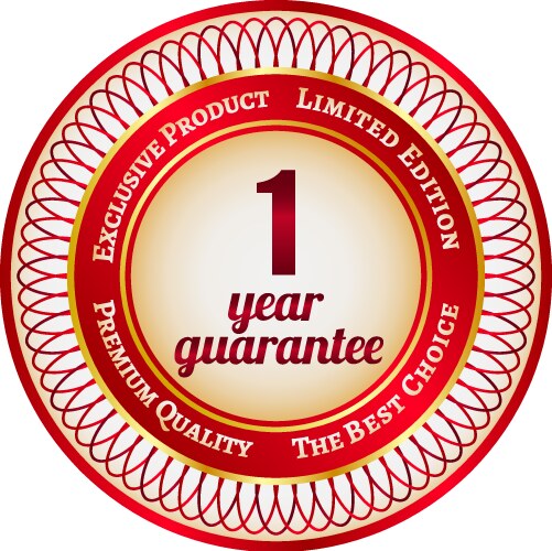 1 year warranty 3d gold badge with red ribbon Vector Image