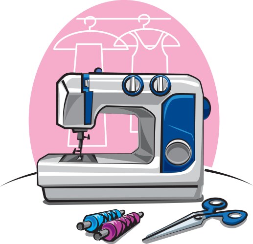 Cartoon girl with sewing machine Royalty Free Vector Image