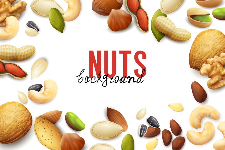 Realistic fresh nuts template Royalty Free Vector Image