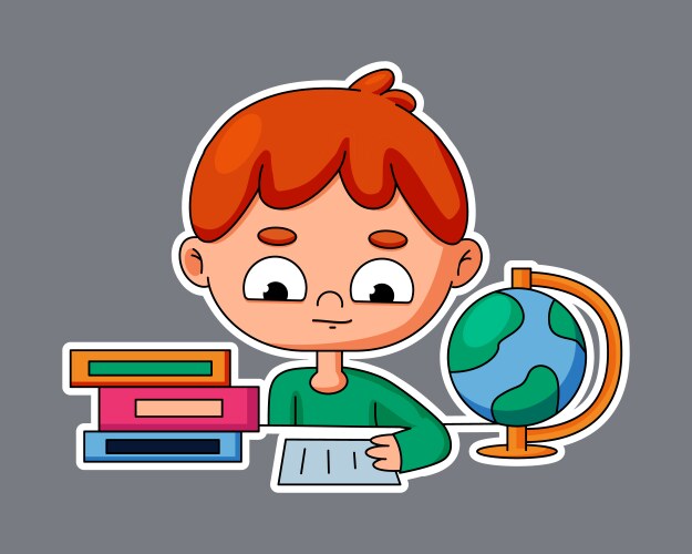 Cartoon little boy studying in room Royalty Free Vector