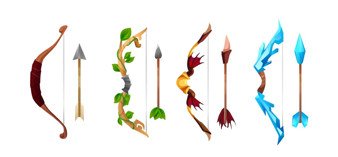 Glowing magical bow with arrow set from Royalty Free Vector