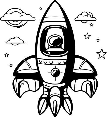 Space rocket in black and white for coloring book Vector Image