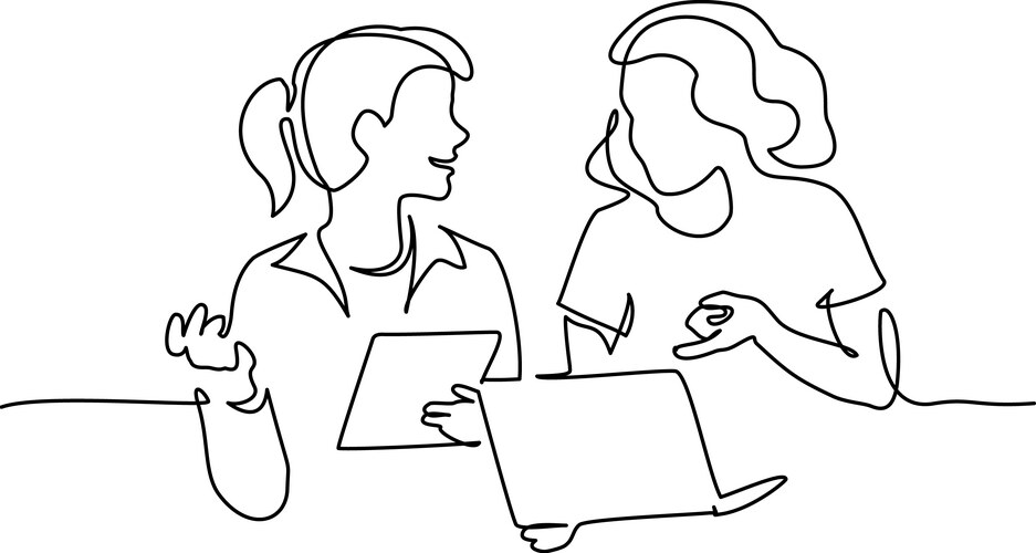 Two girl friends discussing internet data using Vector Image