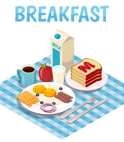 Breakfast meals cartoon morning food types Vector Image