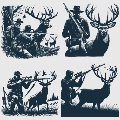 Deer hunting scene silhouette dad Royalty Free Vector Image
