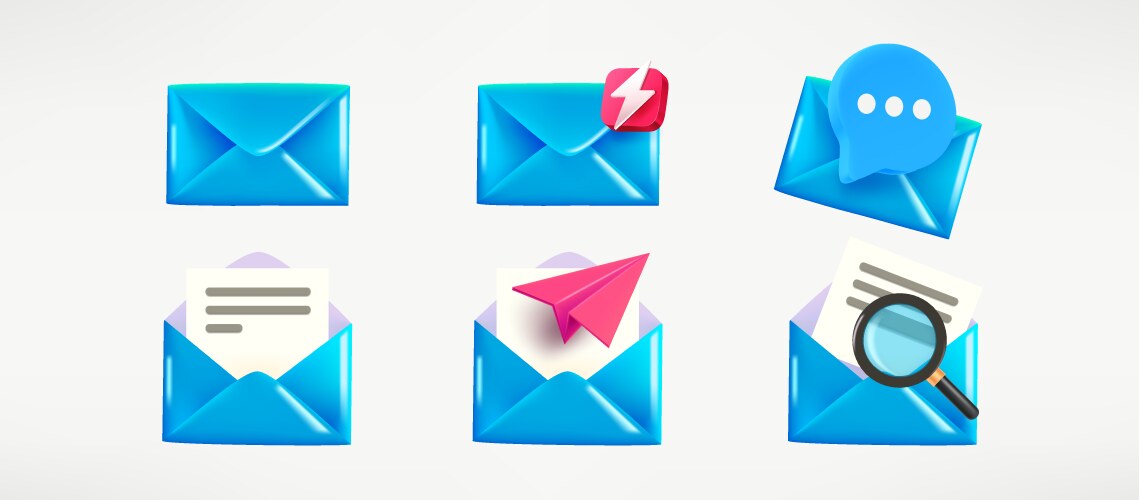 Different blue envelopes mailing concept 3d Vector Image