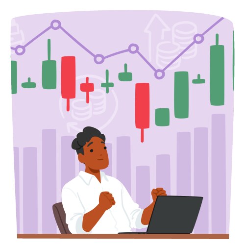 Relaxed trader male character sits at desk Vector Image