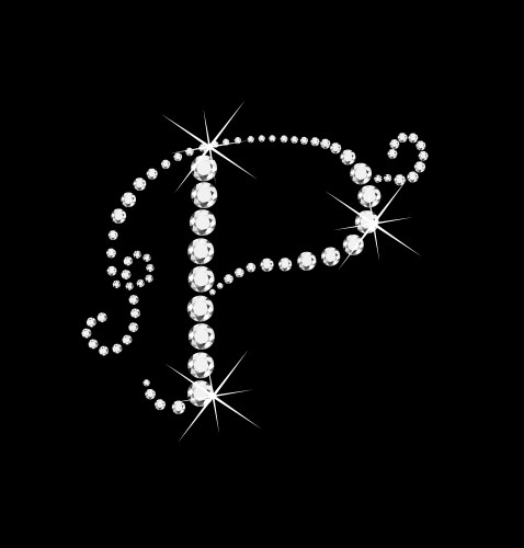 F italic letter with diamonds Royalty Free Vector Image