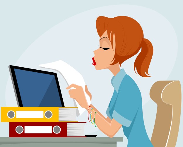 Cartoon female secretary taking notes on agenda Vector Image