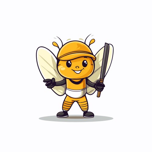 Cute cartoon bee holding a baseball bat on white Vector Image