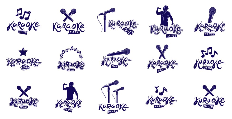 Karaoke logos and emblems set microphones Vector Image