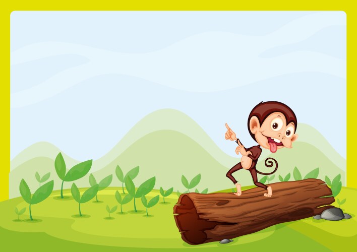 Cartoon happy monkey dancing on tree stump Vector Image