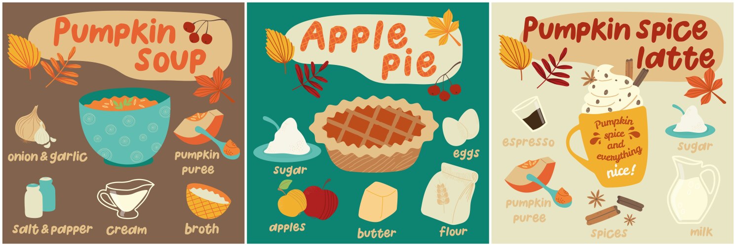 Autumn Recipes Print Set - Hand Drawn – Royalty-Free Vector | VectorStock