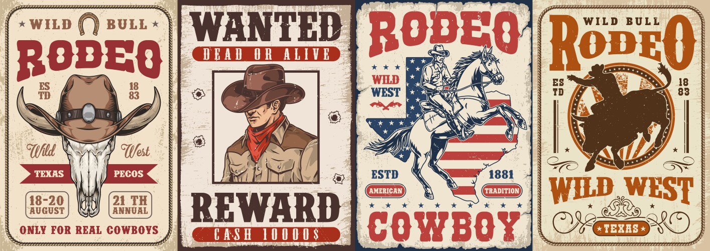 Rodeo show colorful set stickers Royalty Free Vector Image