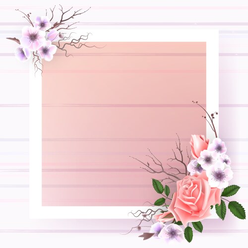 Beautiful square frame with pink roses and pearls Vector Image