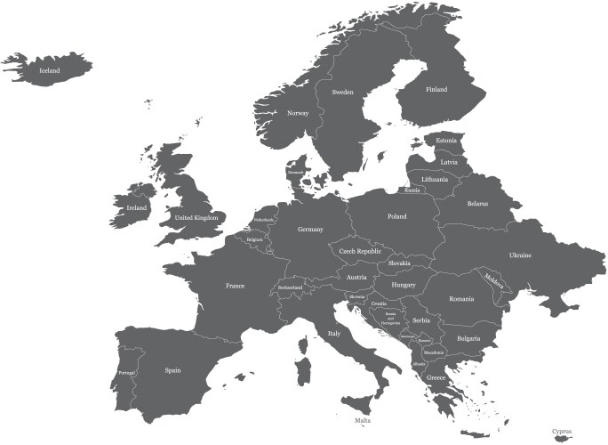 Map of europe with russia Royalty Free Vector Image