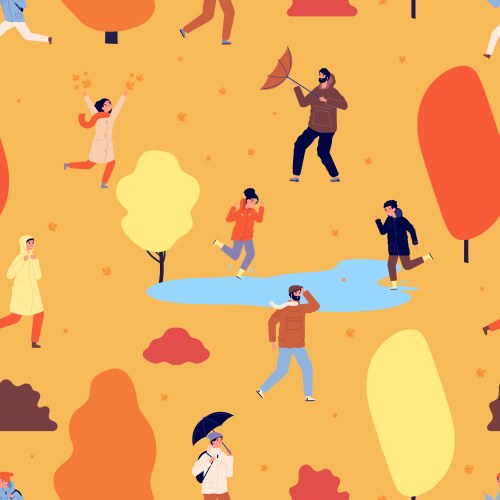 Fall activity cartoon people in autumn park Vector Image