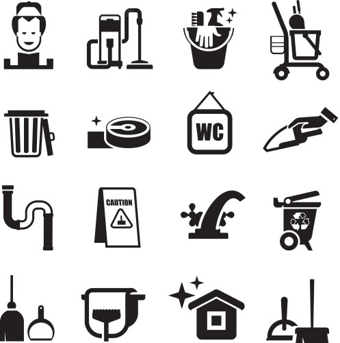 Cleaning black icon set Royalty Free Vector Image