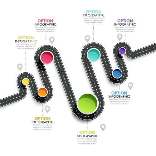 Colorful road infographic timeline with icons Vector Image