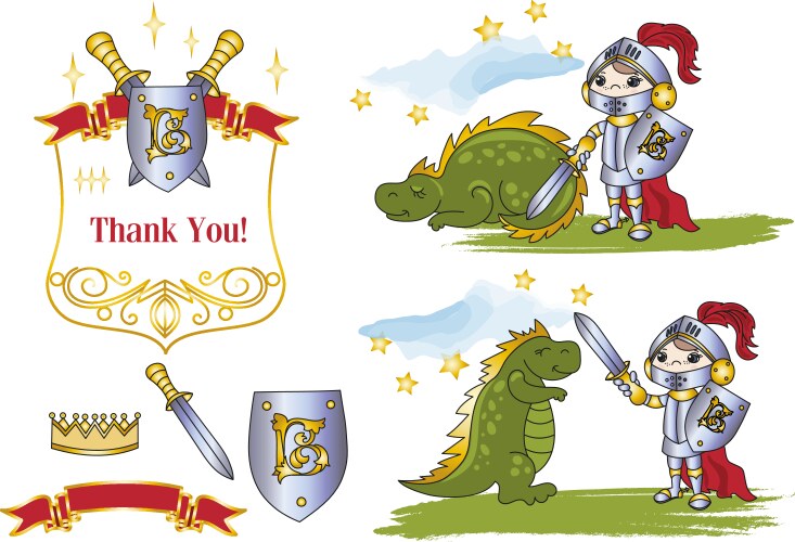 Medieval knight and dragon Royalty Free Vector Image