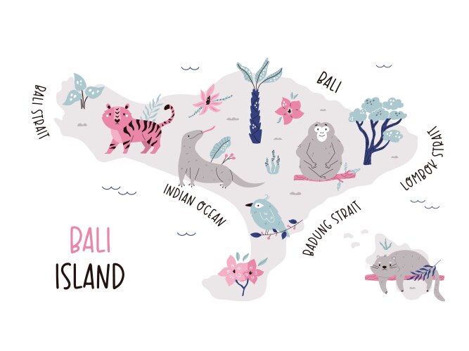 Indonesian map with animals and landmarks Vector Image