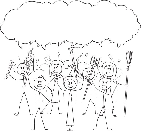 Cartoon angry mob stick characters walking Vector Image