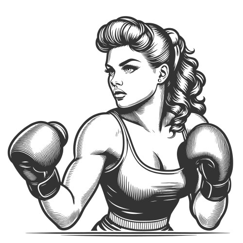 Female boxer ready to fight engraving Royalty Free Vector