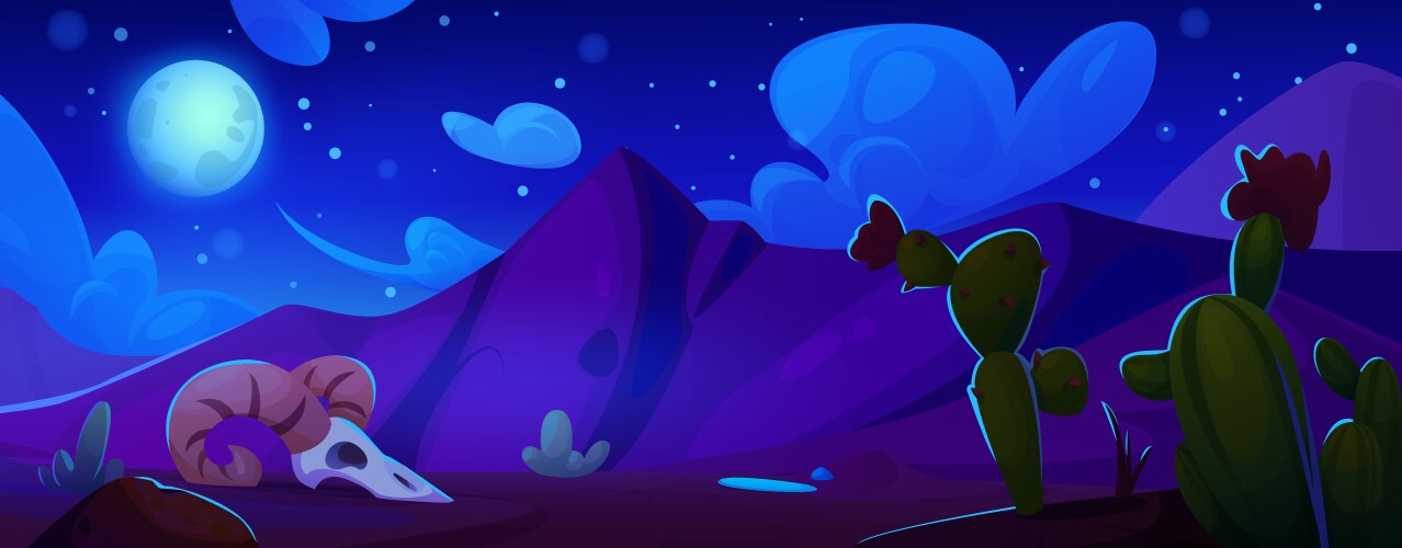 Desert landscape with road at night Royalty Free Vector