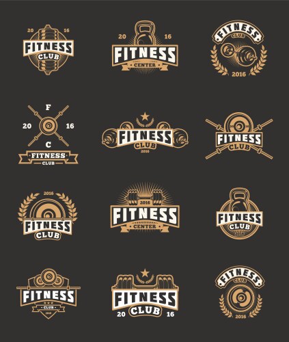 Set bodybuilding badges stickers isolated Vector Image