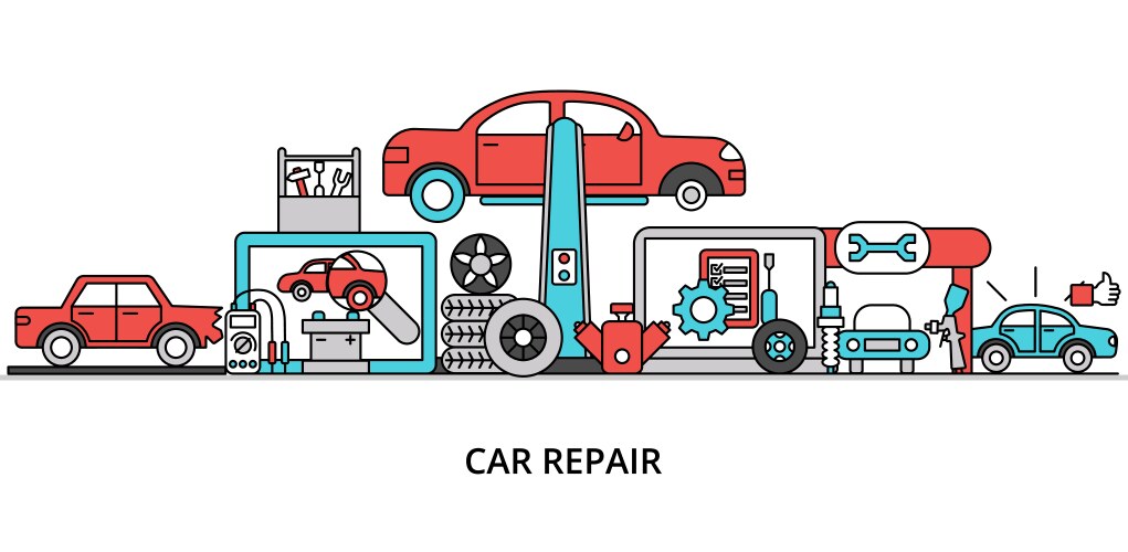 Car manufacturing concept flat line design Vector Image Car manufacturing concept flat line design Vector Image