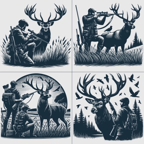 Deer hunting scene silhouette dad Royalty Free Vector Image