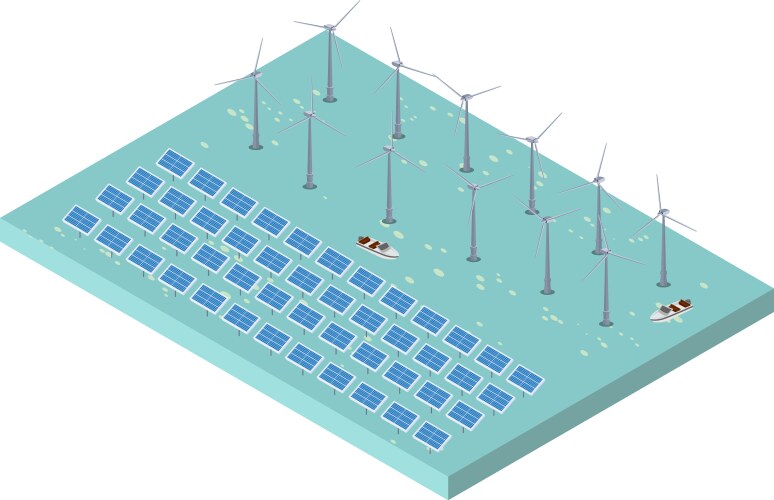 Isometric scene of wind turbines generating Vector Image Isometric scene of wind turbines generating Vector Image