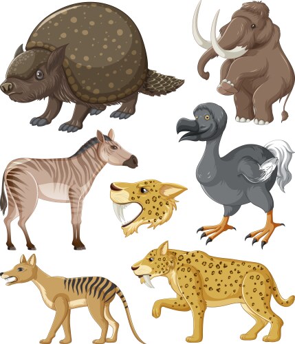 Extinct species wild mammal animals and birds Vector Image