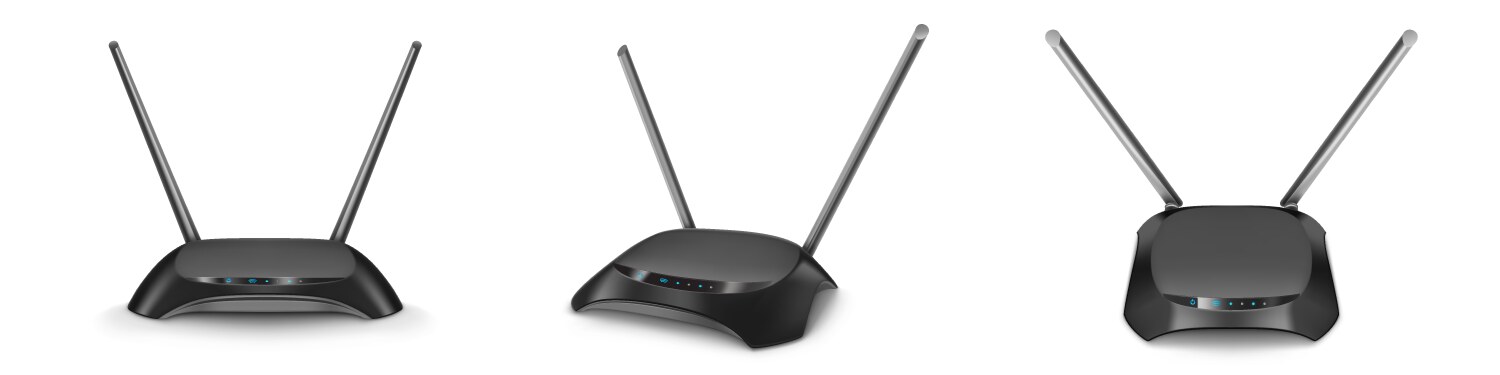 Wifi router front angle and side view mockup Vector Image