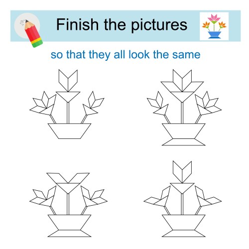 Finish the pictures so that they all look same Vector Image
