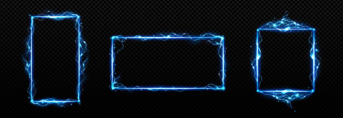 Lightning frames blue electric borders set Vector Image